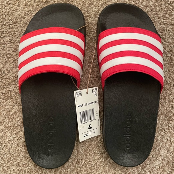 adidas | Shoes | Adidas Girls Boys Adilette Shower Slides Red White ...